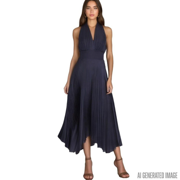 A.L.C. | Dresses | Alc Rose Navy Satin Pleated Halter Dress 2 Formal ...